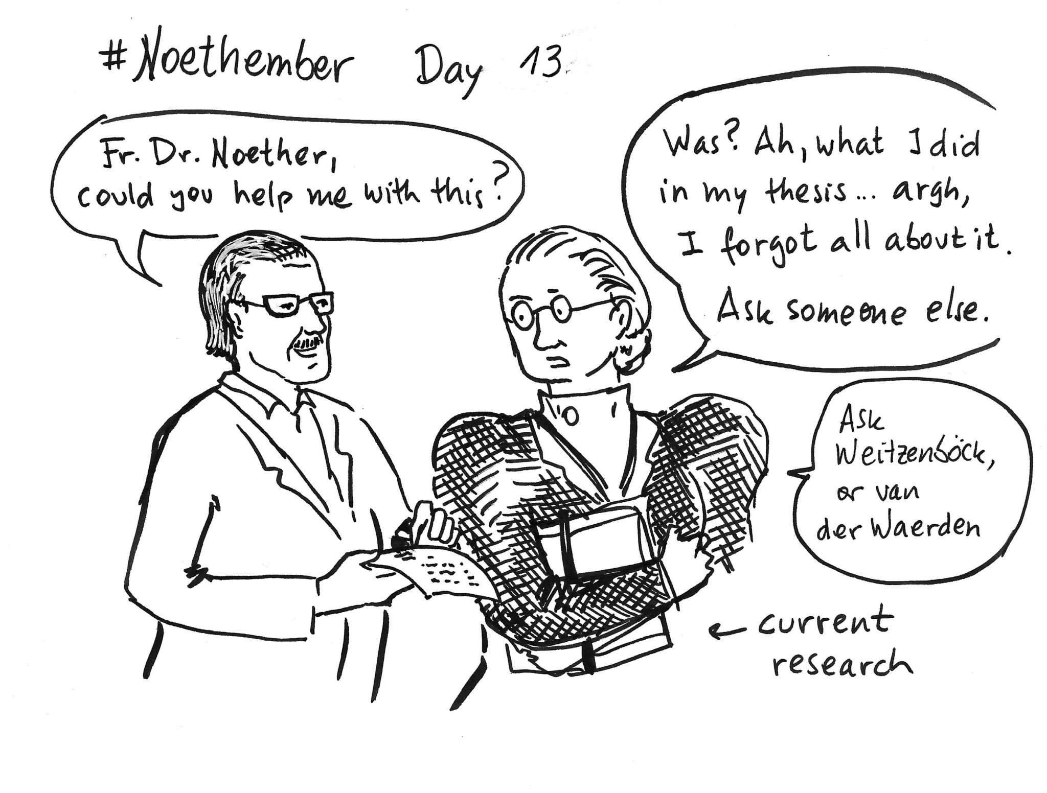 #Noethember, drawings about Emmy Noether – Constanza Rojas-Molina